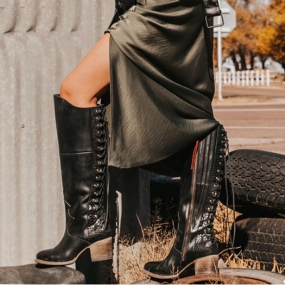 Freebird by Steven | Shoes | Freebird By Steven Knee High Catrina Boots Black Embossed Leather ...
